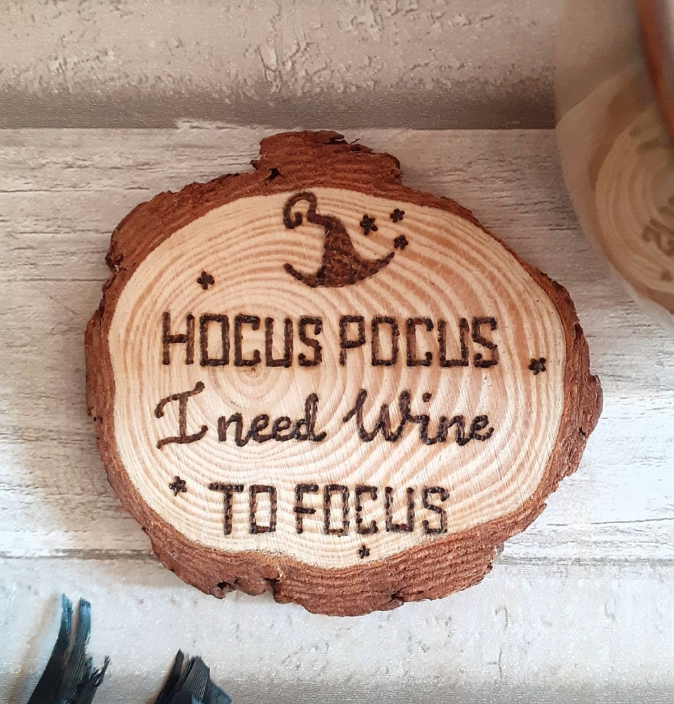 Handmade Wooden Hocus Pocus Wine Coaster Gift - Wooden You Love